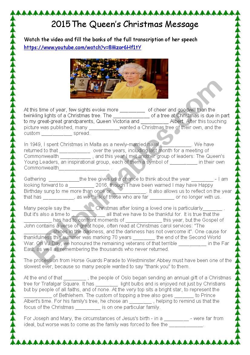 2015 The Queen’s Christmas Message - ESL worksheet by lotas