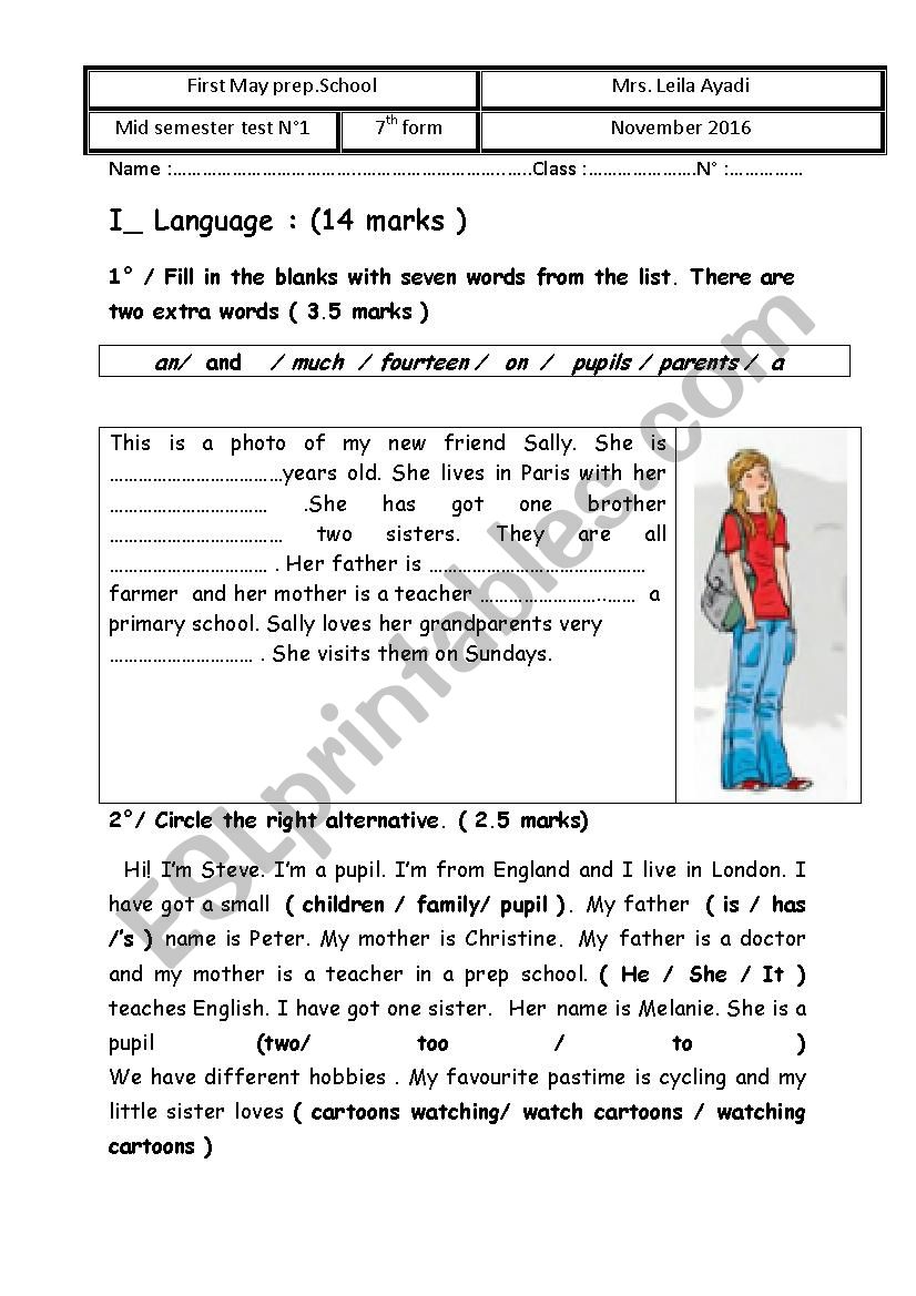 TEST N°1 - ESL worksheet by lolitta english