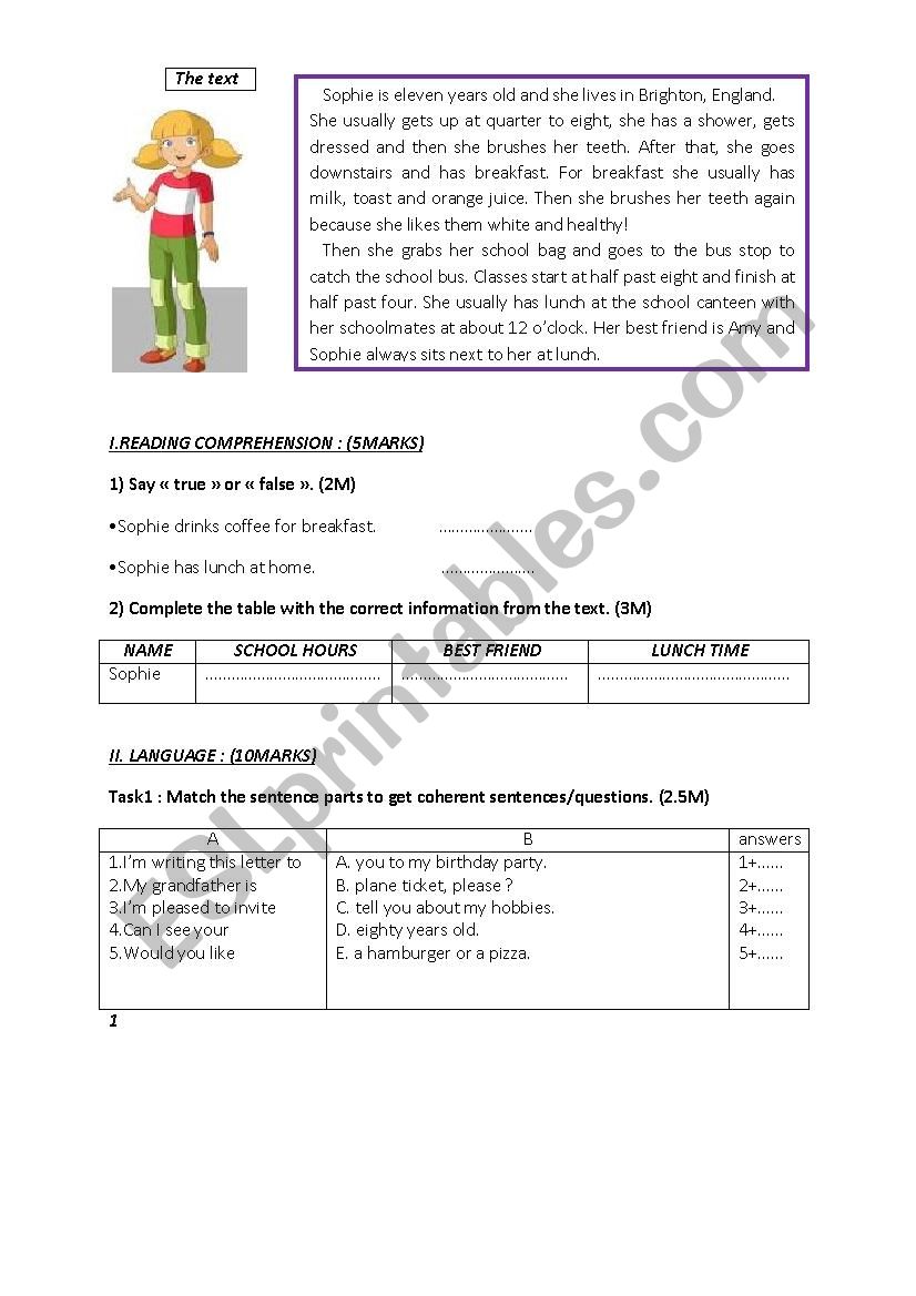 END OF SEMESTER TEST N°1 - ESL worksheet by meriem12