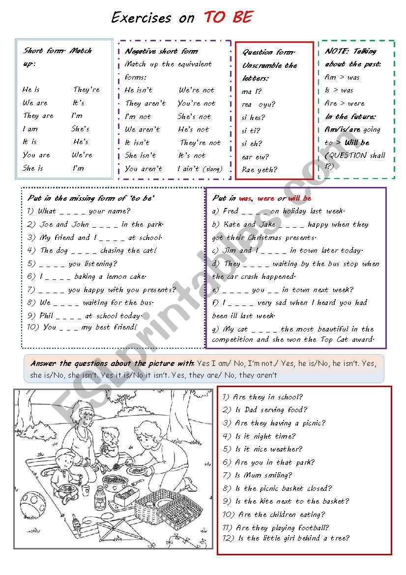 Exercises on the verb ´to be´ - ESL worksheet by cunliffe