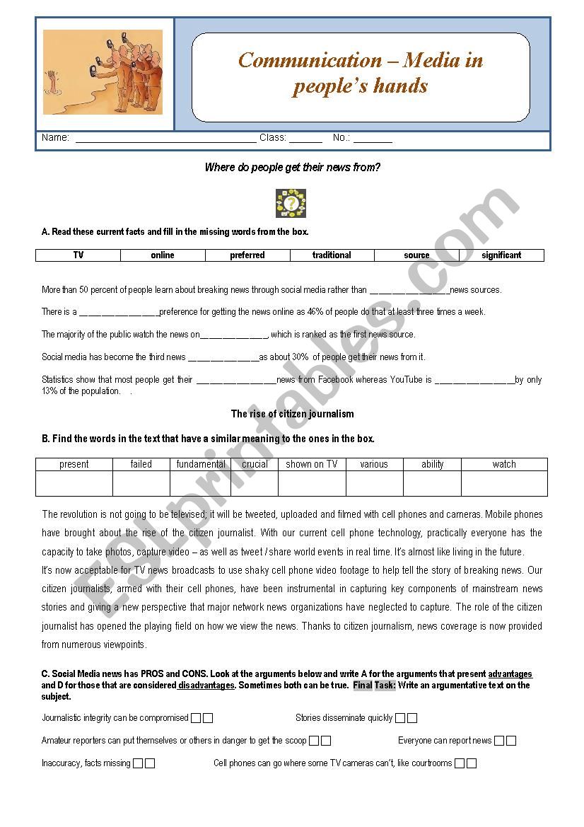 Vocabulary - Media in people´s hands - ESL worksheet by sandramaisa