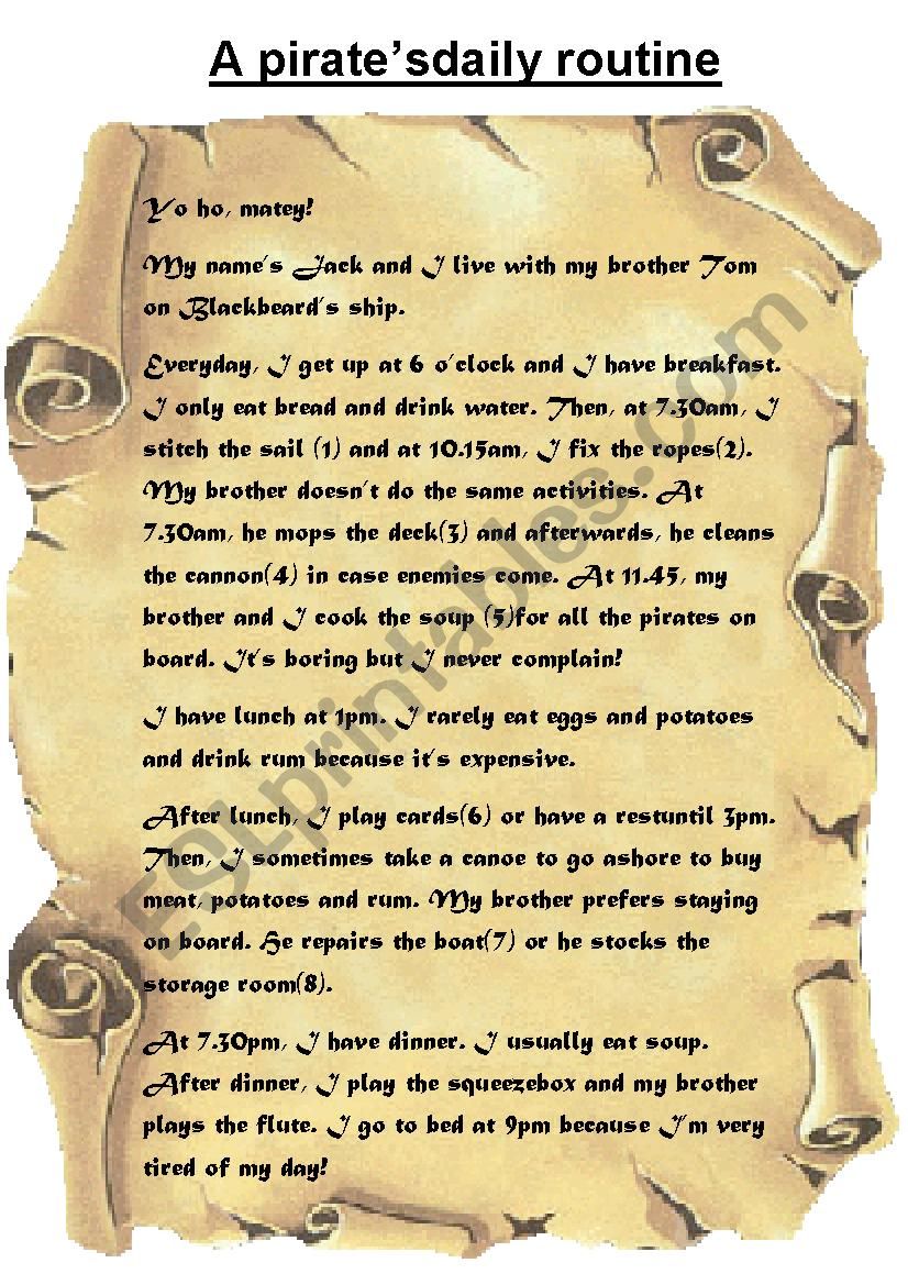 A pirate´s daily routine - ESL worksheet by manoue16