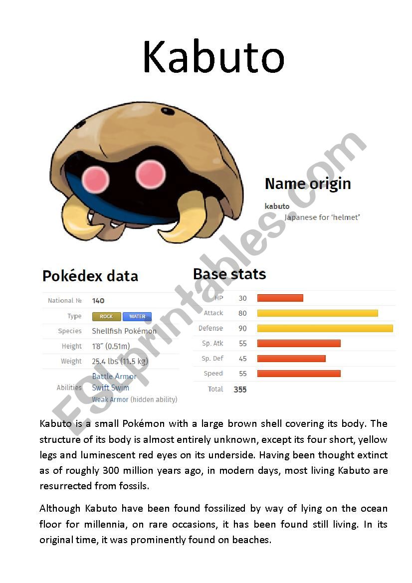Pokémon Database (8 of 8) - ESL worksheet by Ipsagel