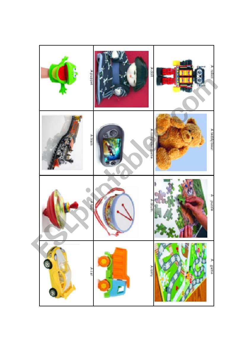 Toys-memory game´´Our World´´Book 1 - ESL worksheet by poli02