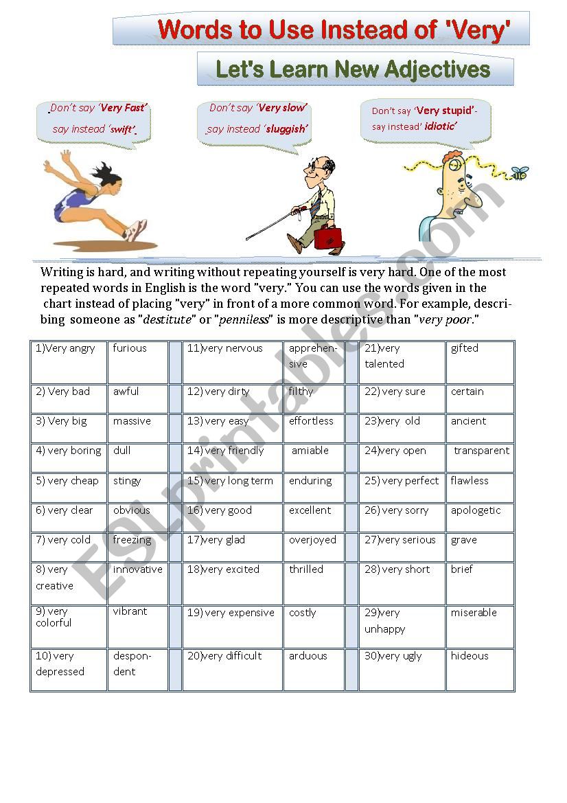 Words to use instead of Â´veryÂ´ - ESL worksheet by savvinka