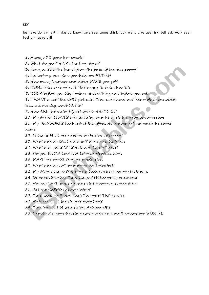 The 25 Most Common Verbs In English Esl Worksheets Of