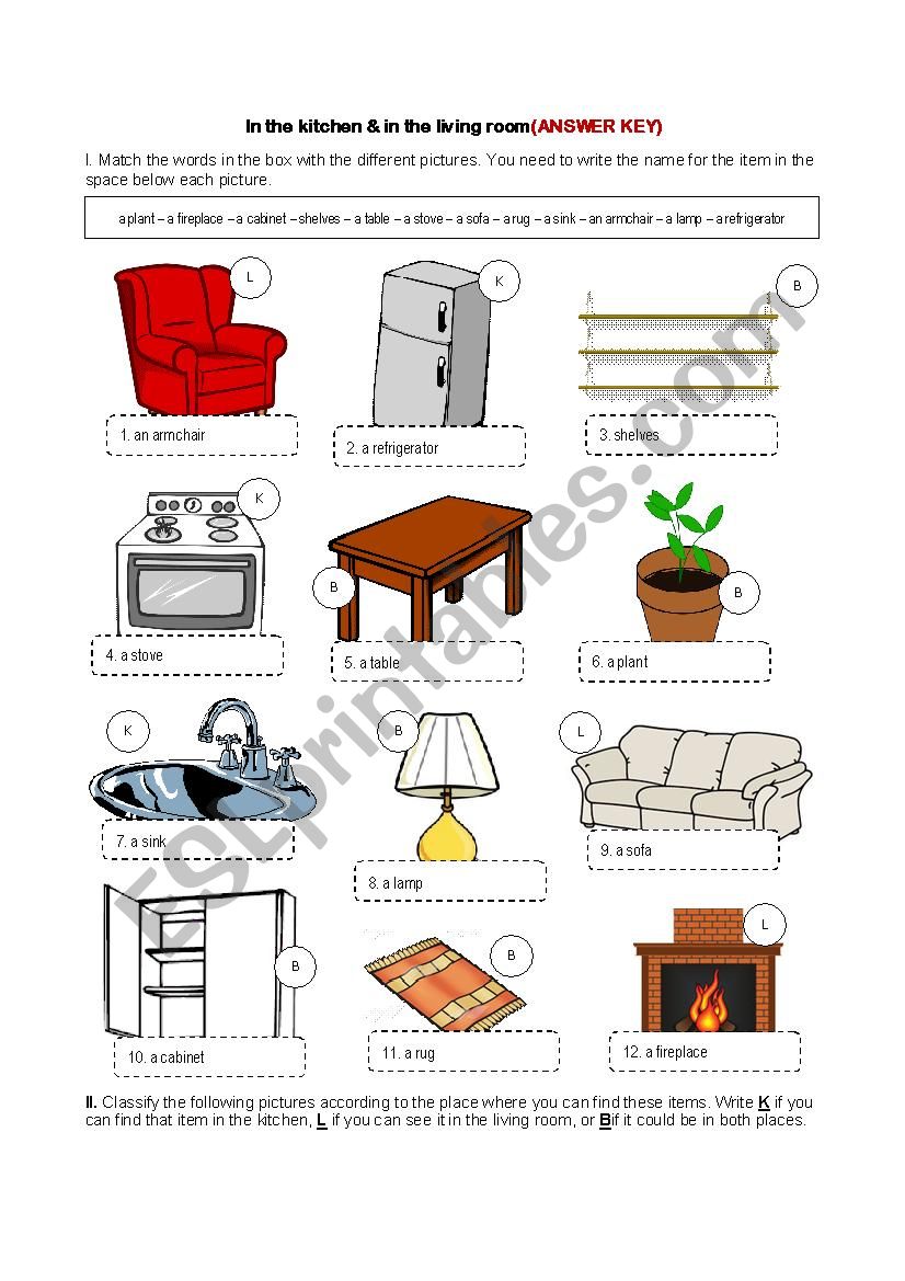 Living Room Vocabulary Worksheet