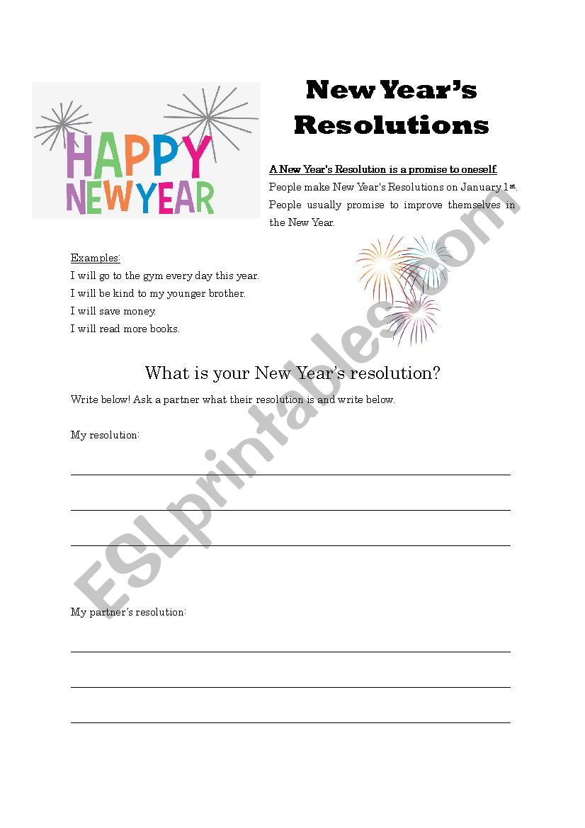 New Year´s Resolutions - ESL worksheet by alleycat111