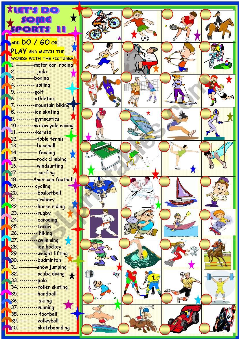 Let´s do some sports! Do Go PLay....... - ESL worksheet by spied-d-aignel