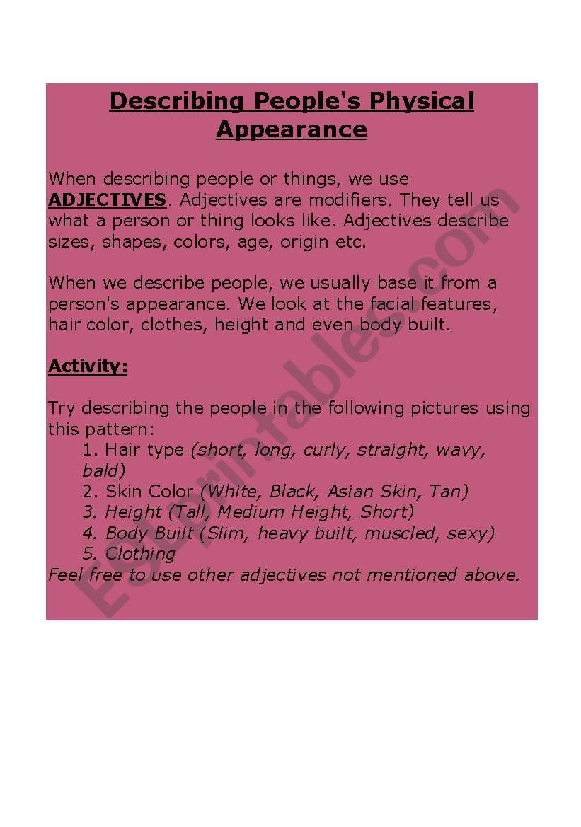 English worksheets: Describing A Person´s Appearance