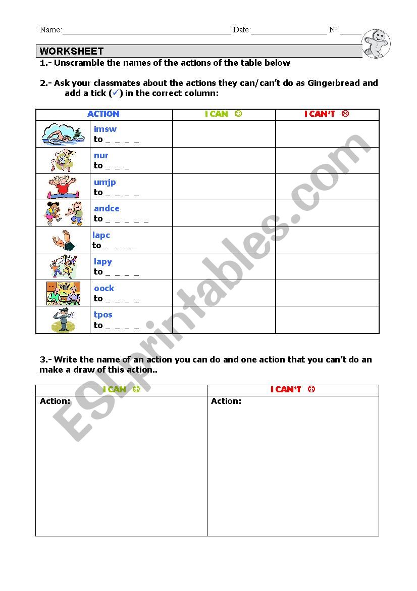 I can/ I can´t - ESL worksheet by cristisfc