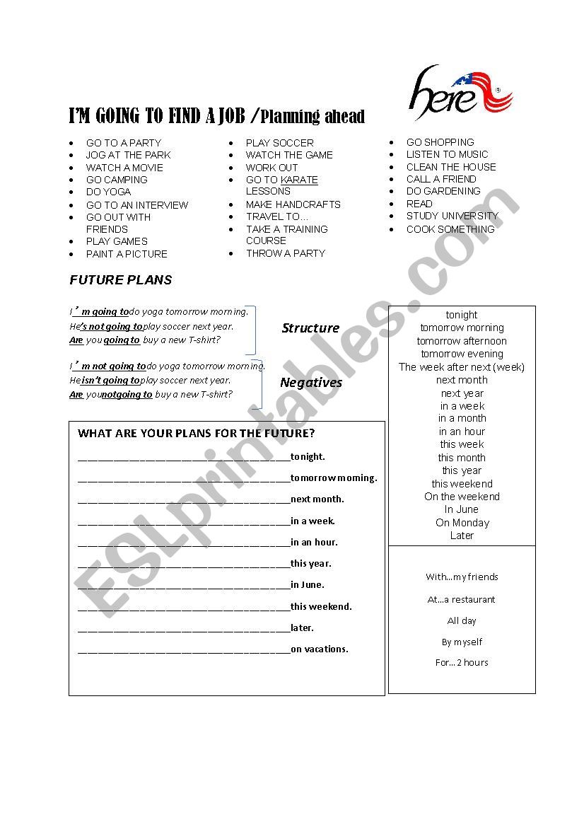 I´M GOING TO PLANS - ESL worksheet by rubio09lrs