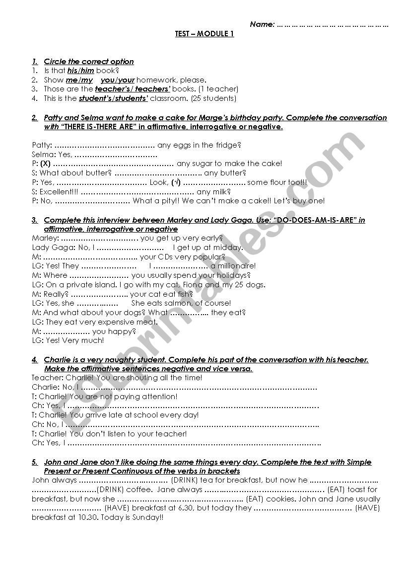 7º-Log In 2-Module 1-Test.doc - ESL worksheet by martinmo