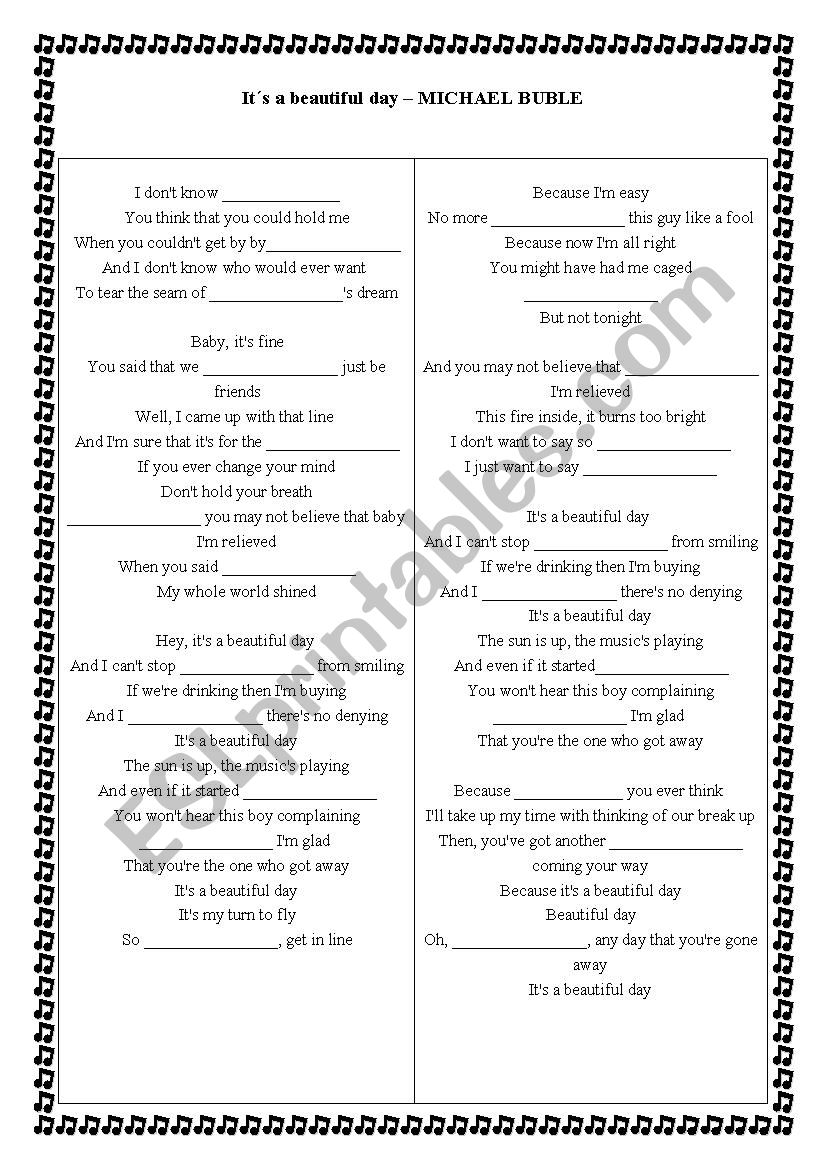 It´s a beautiful day - Michael Buble - ESL worksheet by ssalcedo