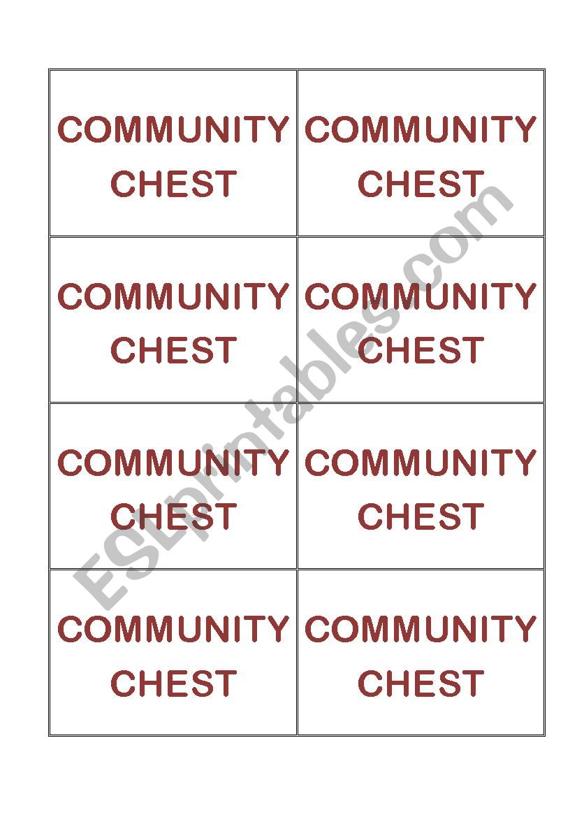 Monopoly Community Chest Cards Printable