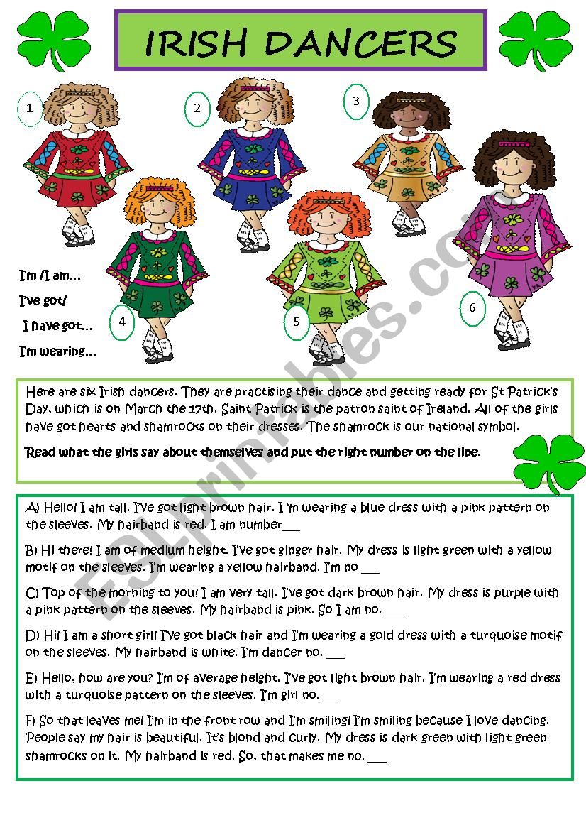 Irish Dancers for St Patrick´s Day - ESL worksheet by cunliffe
