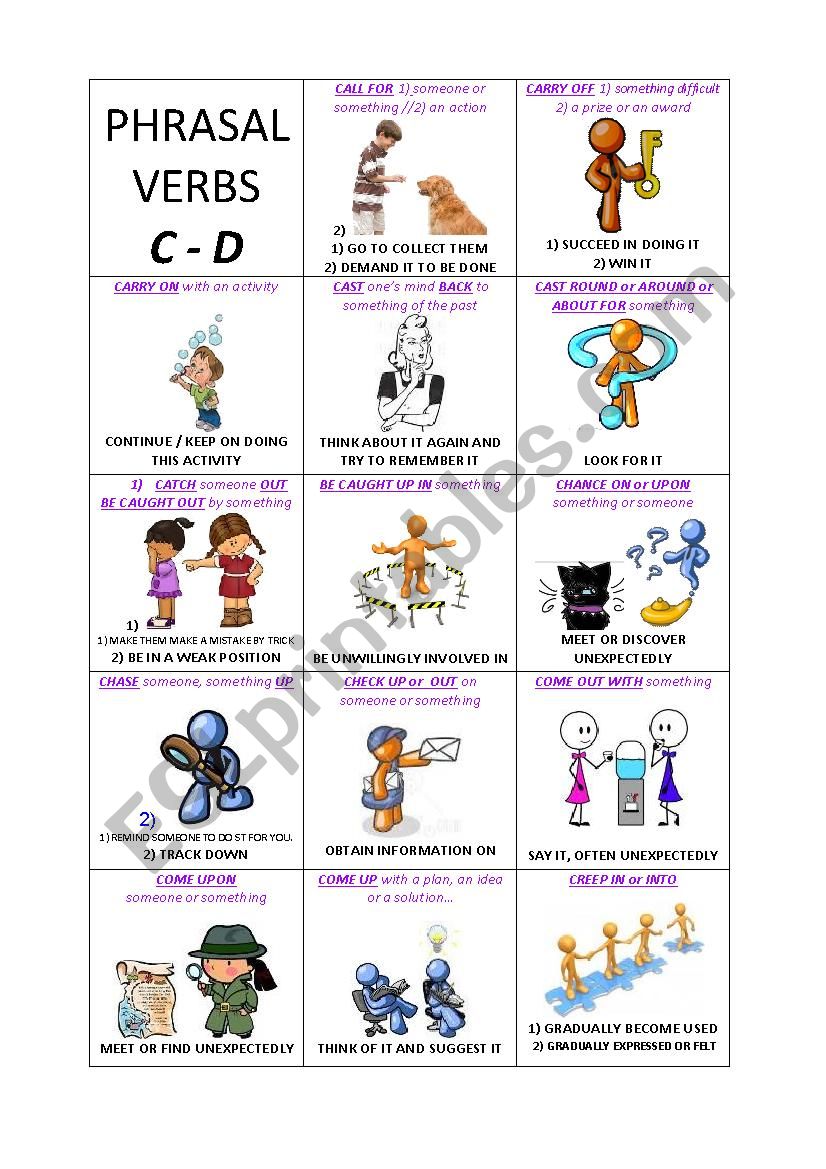 Let´s play with the Phrasal Verbs - 2 on 8 - C & D - ESL worksheet by ...