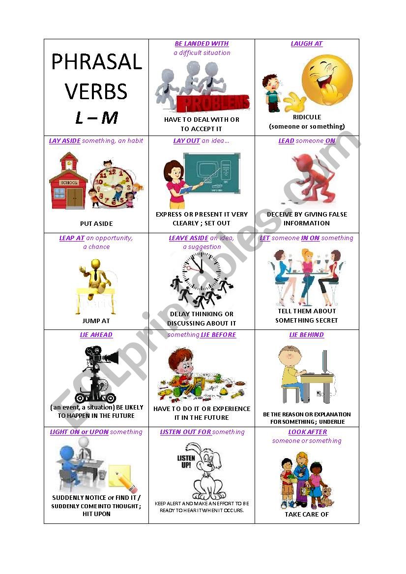 Let´s play with Phrasal Verbs - 5 on 8 - L & M - ESL worksheet by ...