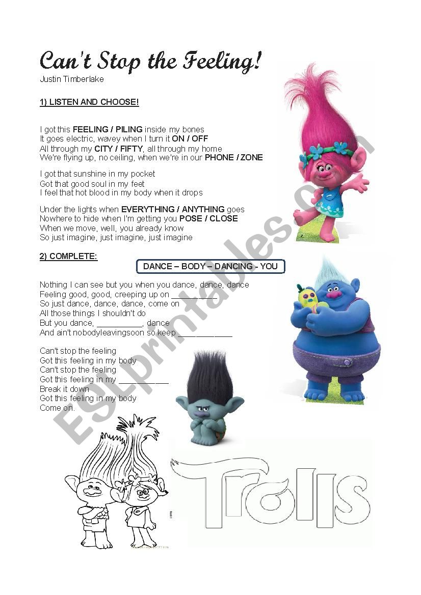 Can´t stop the feeling - ESL worksheet by guchyn