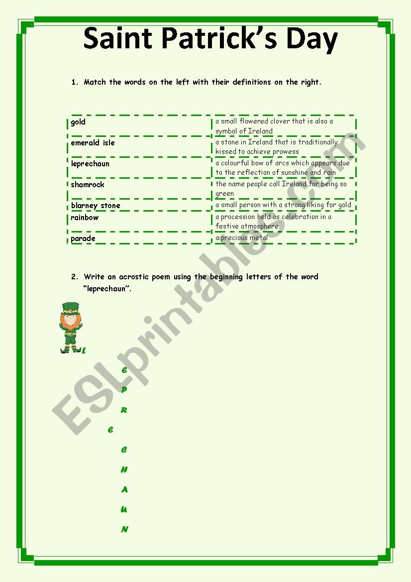 Saint Patrick´s Day - ESL worksheet by jfaraujo