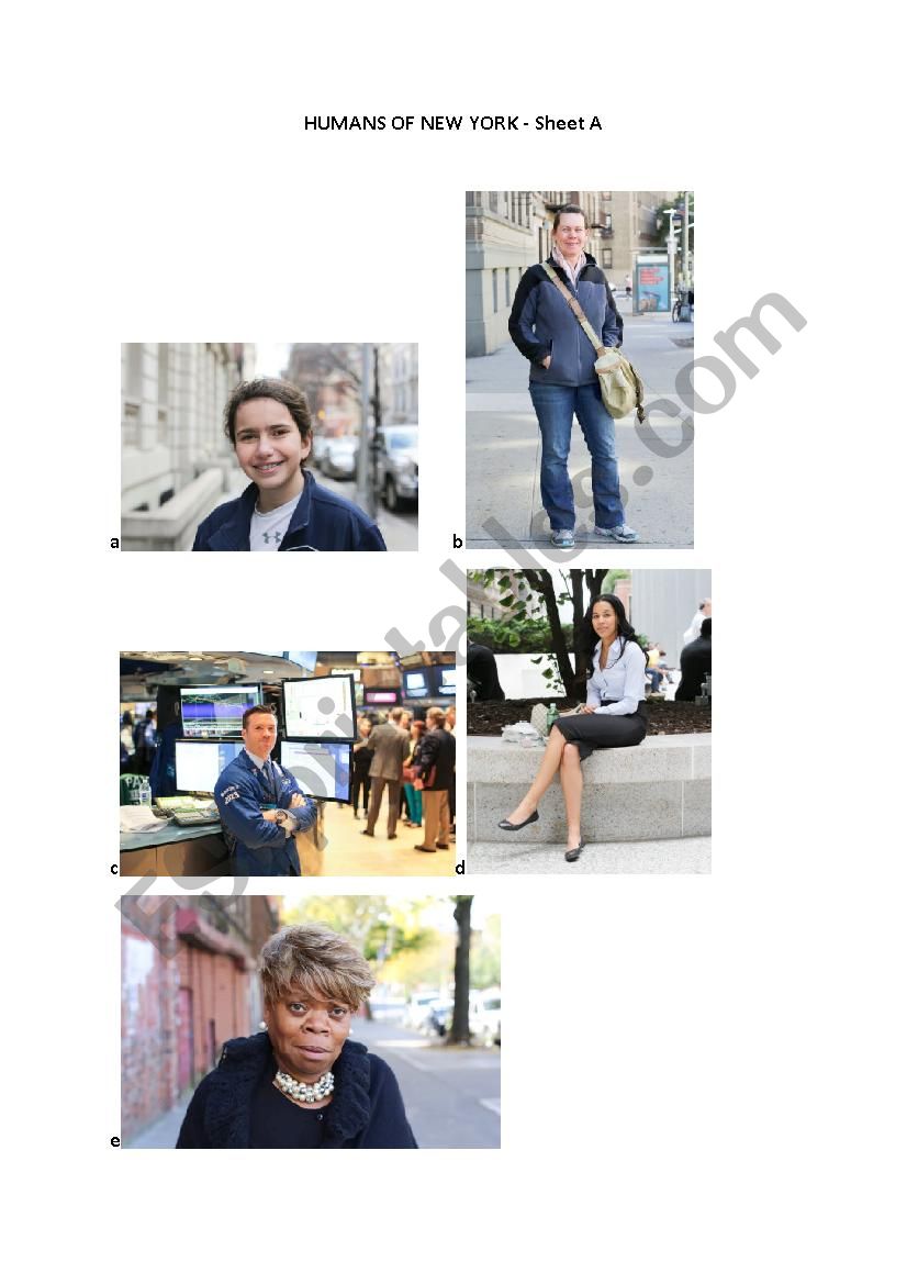 Humans of New York (HONY) - Matching game - ESL worksheet by schiavoprof