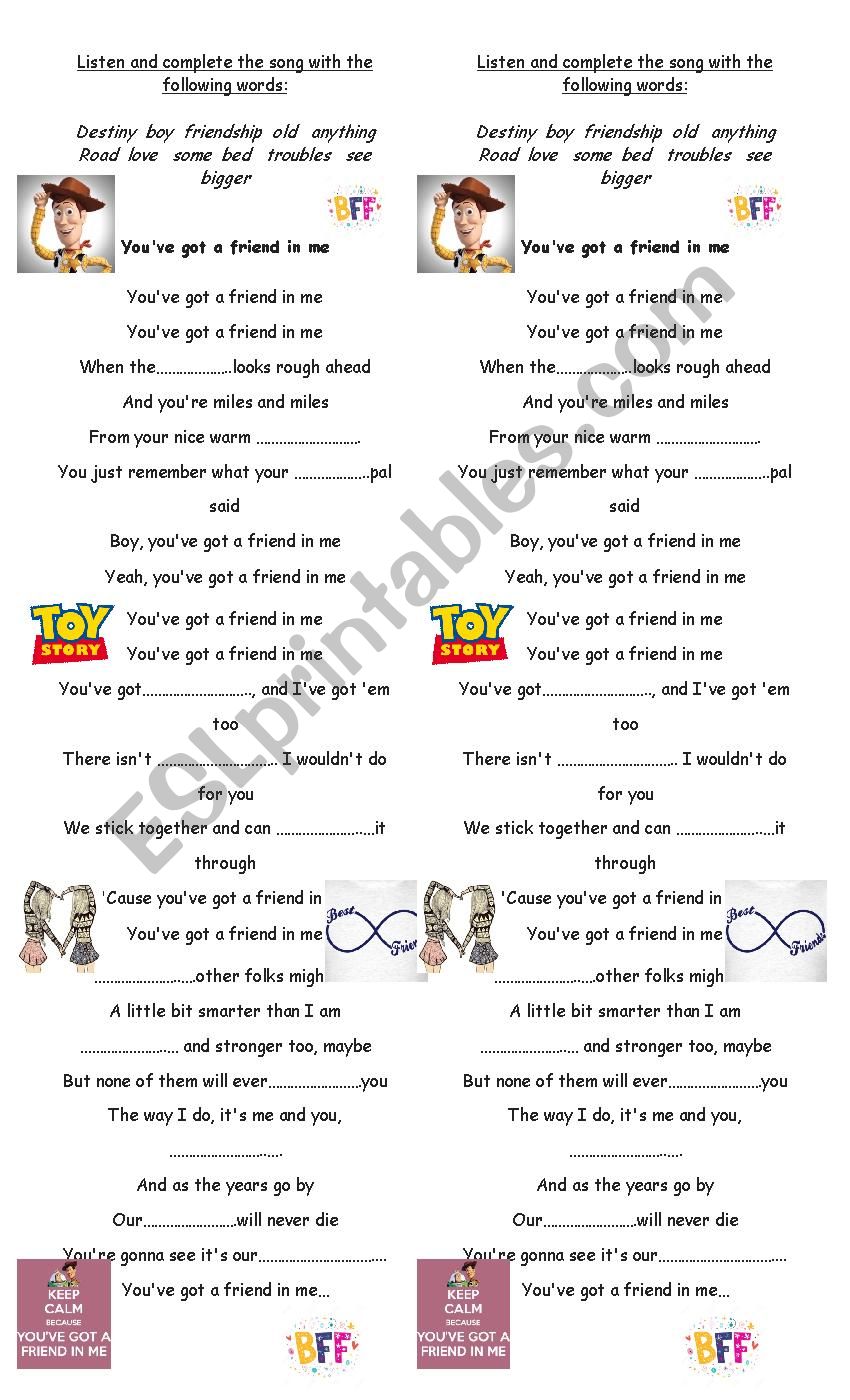 You´ve got a friend in me - ESL worksheet by flor86