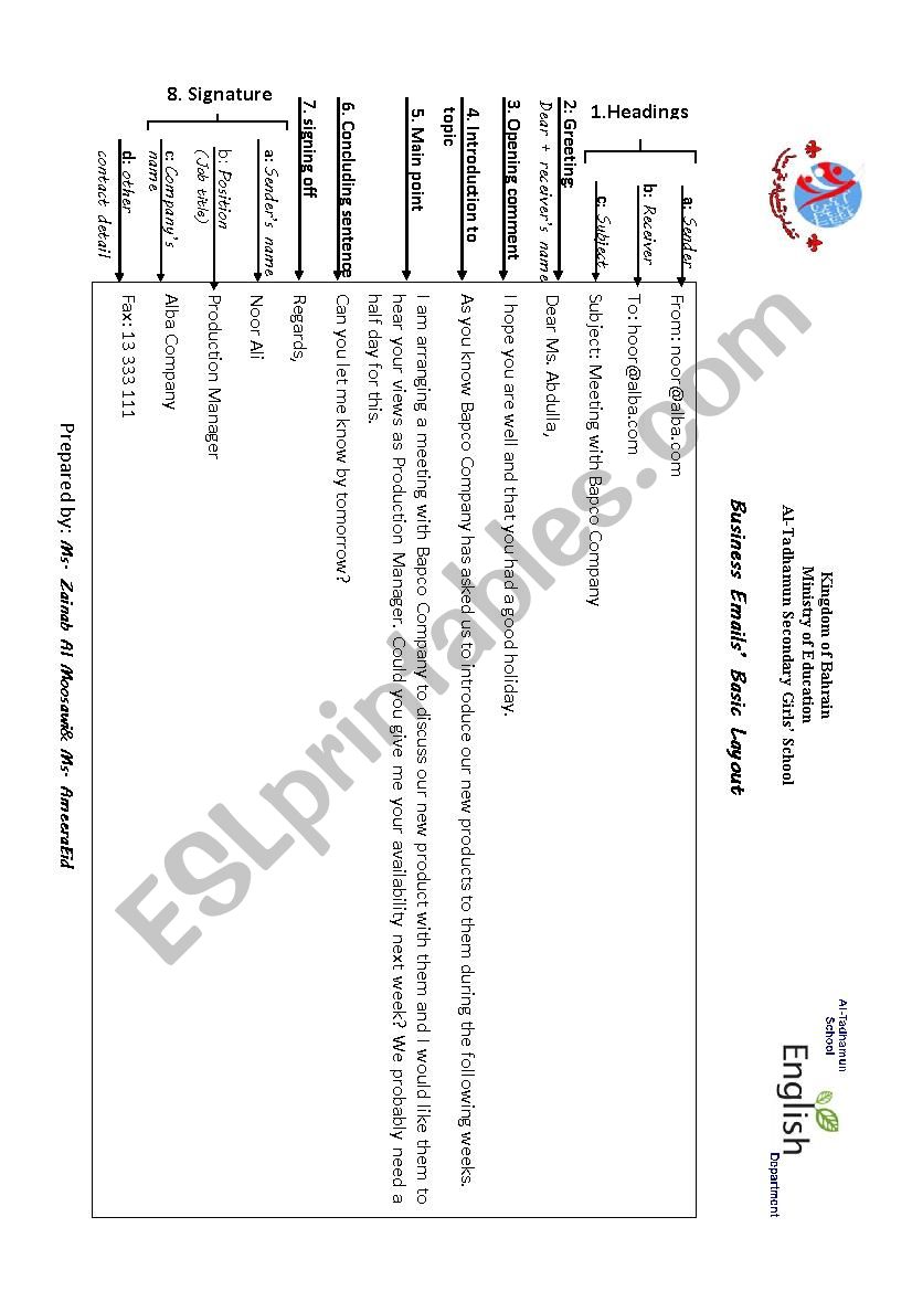 Buisness Emails´ Basic Layout - ESL worksheet by Zain1985