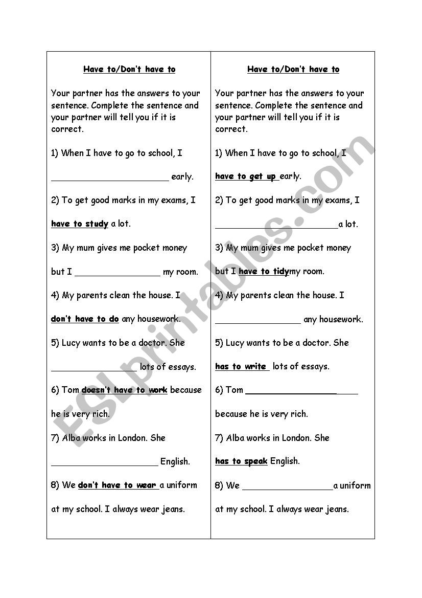 Have to/ Don´t have to - ESL worksheet by schofkate