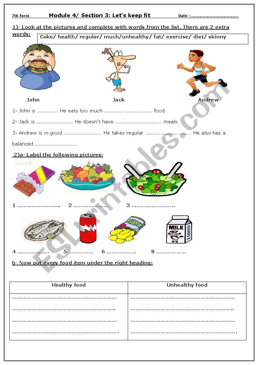 Module 4/ Section 3: Let´s keep fit - ESL worksheet by Tunisian Instructor