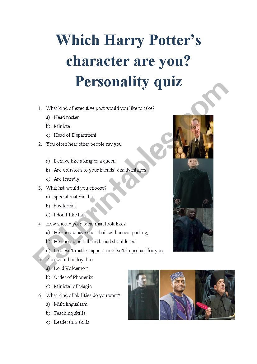 Which Harry Potter’s character are you? Personality quiz part 19 - ESL ...