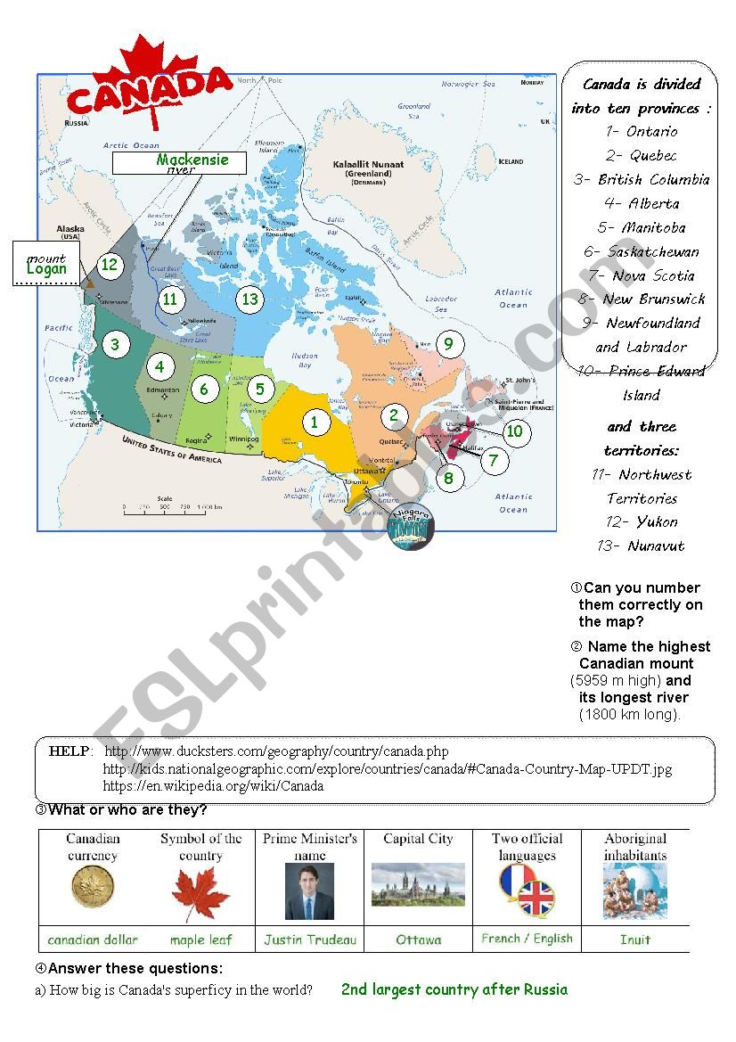 Canada´s webquest correction - ESL worksheet by nanette25