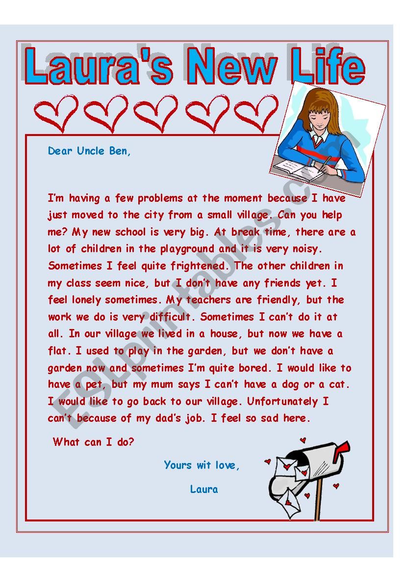Laura´s New Life - ESL worksheet by nora85