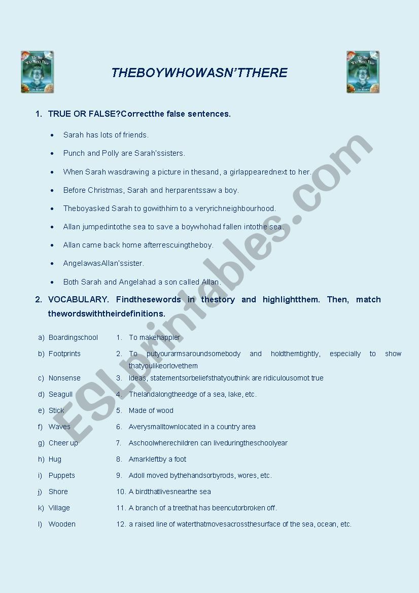 Short Story Worksheet. The boy who wasn´t there - ESL worksheet by ...