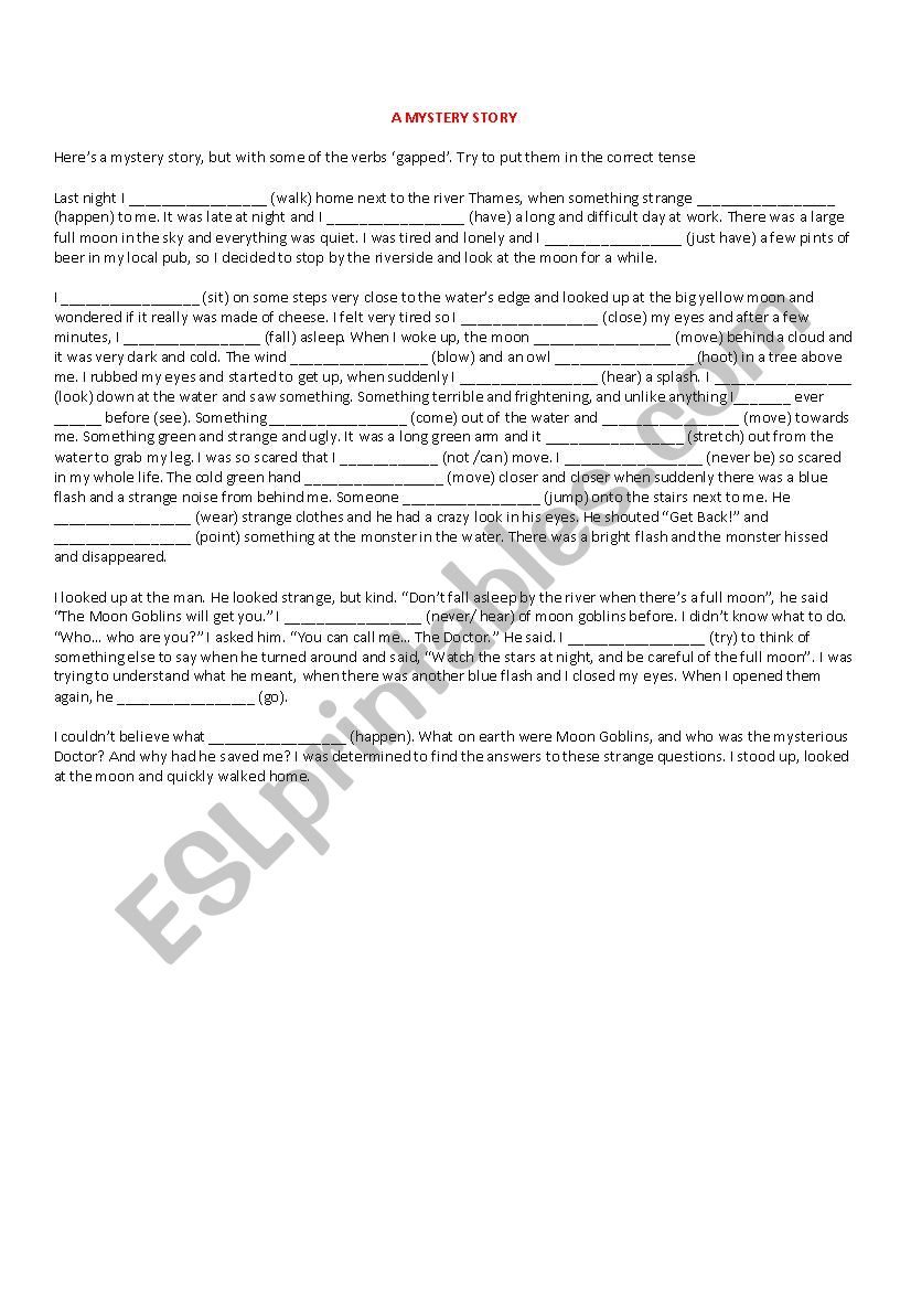 Mixed Tenses In A Story ESL Worksheet By Mullerana