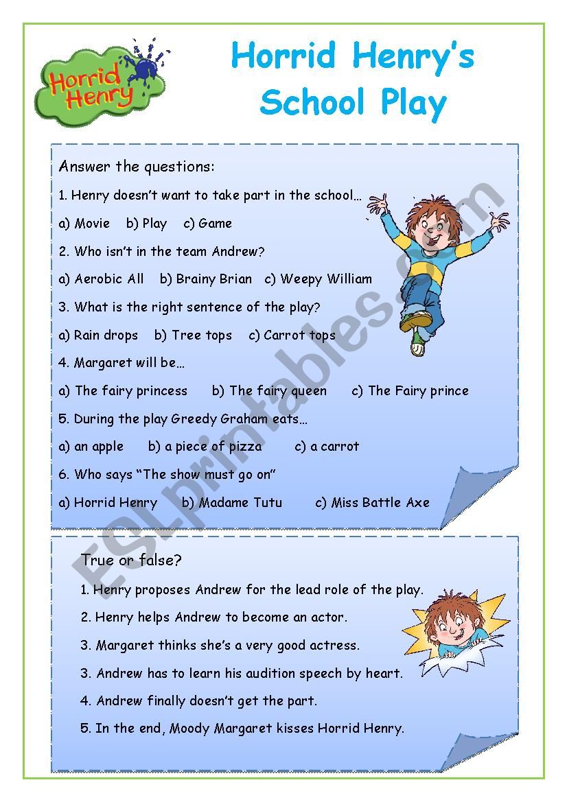Horrid Henry´s School Play - ESL worksheet by carryon