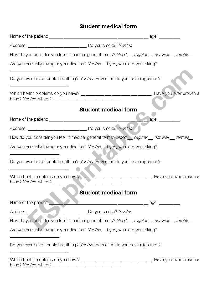doctor´s form - ESL worksheet by Juancamibarrero