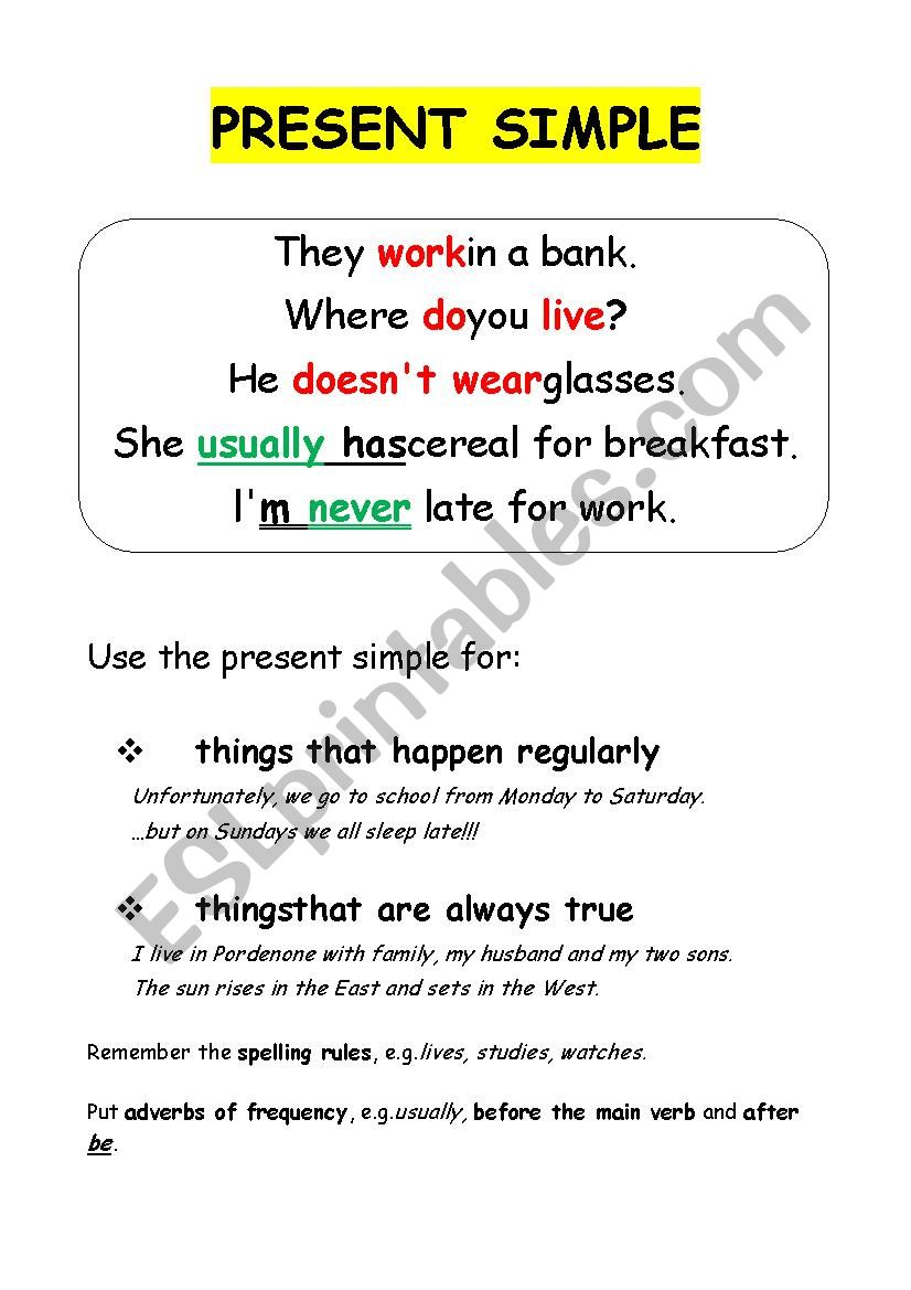 Class poster: Present simple and continuous - ESL worksheet by McGranitt