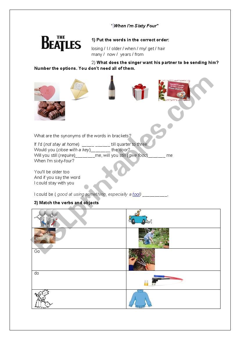 When i´m 64 by the Beatles - ESL worksheet by natalavrova