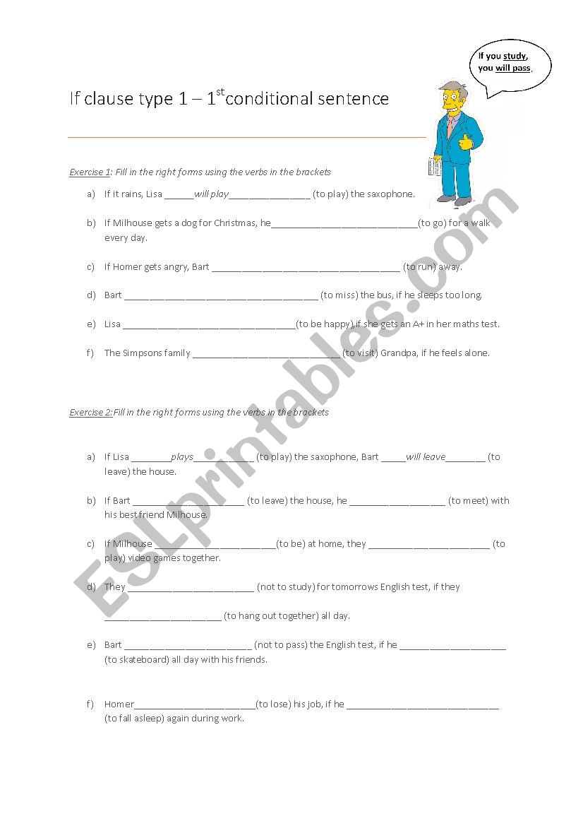if clause type 1 practice sheet - ESL worksheet by godofnoise