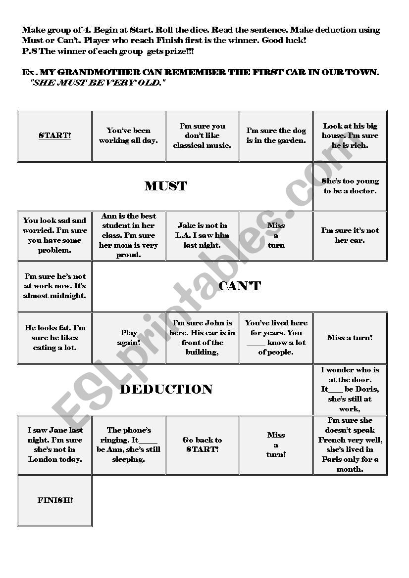 must or can´t for present deduction - ESL worksheet by vujovictamara