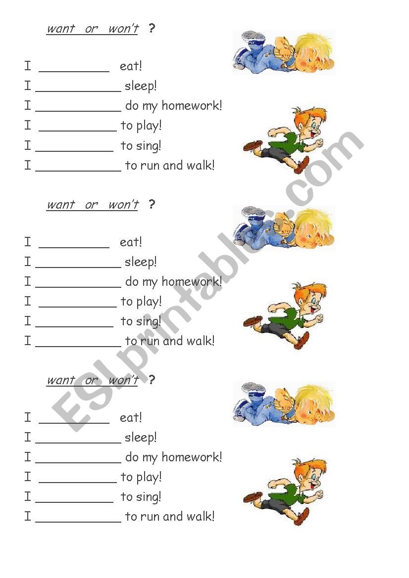 Want or Won´t - ESL worksheet by Irinika
