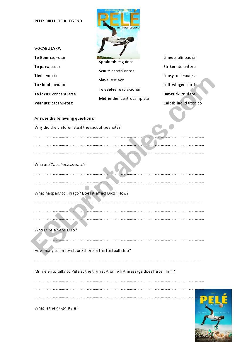 Pelé, Birth of a Legend - Worksheet - ESL worksheet by ereslopeoor