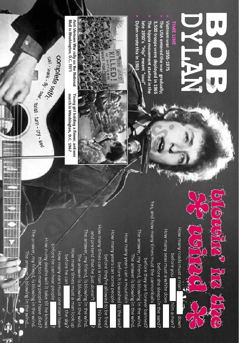 Bob Dylan - Blowin´ in the wind - ESL worksheet by Antonio Oliver