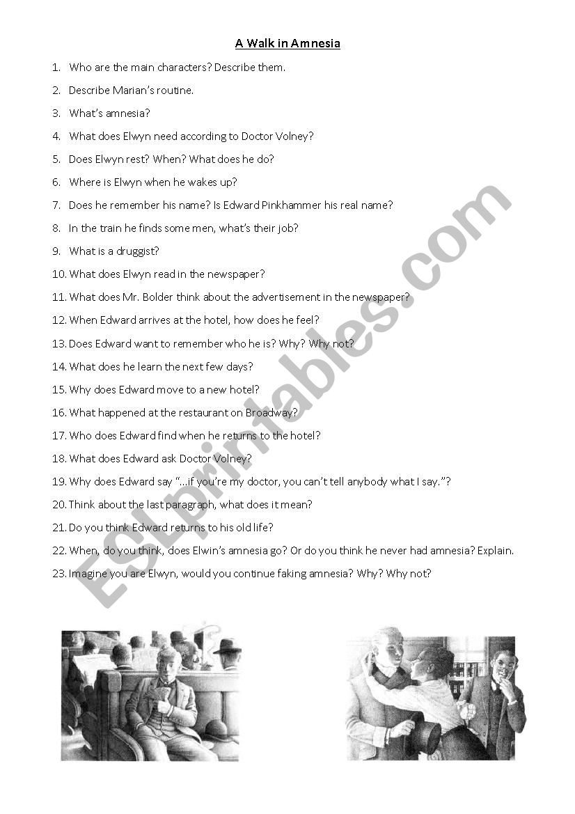 A question guide to "A walk in amnesia" by O´Henry - ESL worksheet by ...