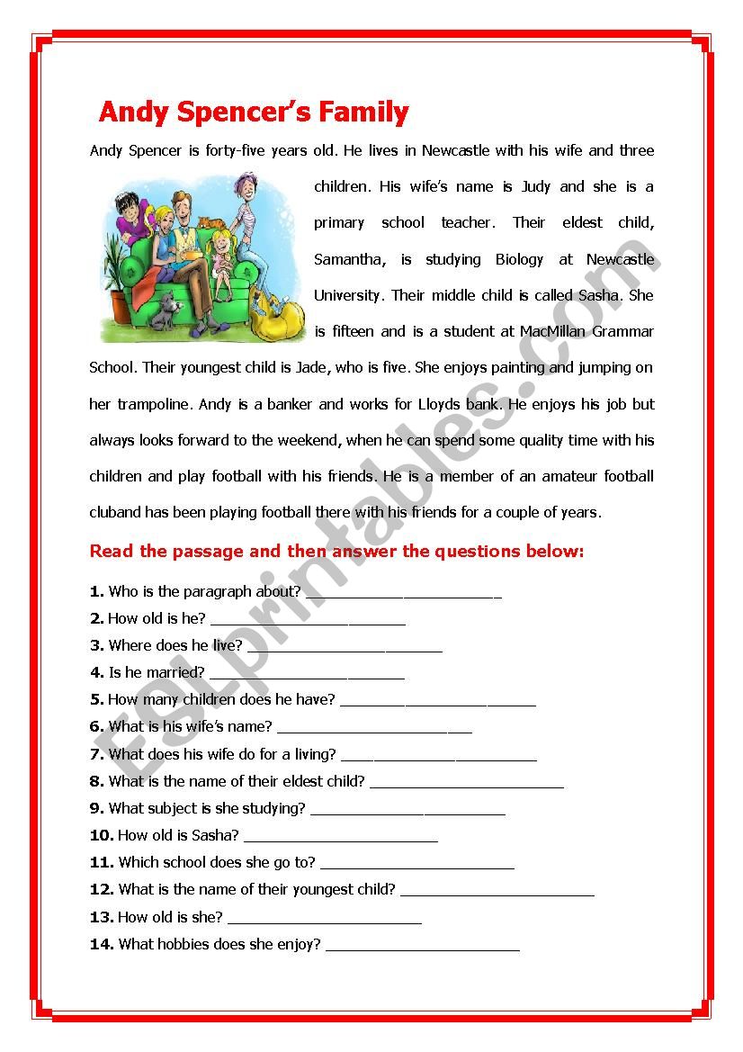 Andy Spencer´s Family - ESL worksheet by Elle81