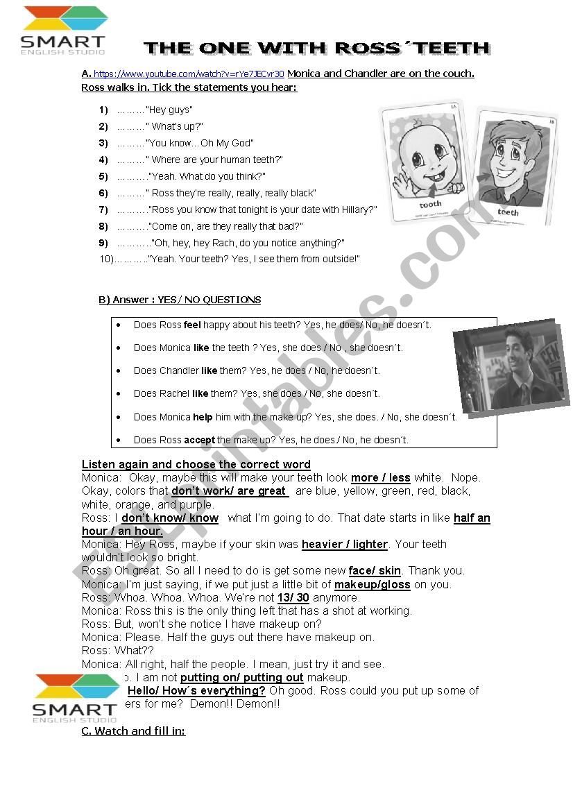 THE ONE WITH ROSS´TEETH - ESL worksheet by claro