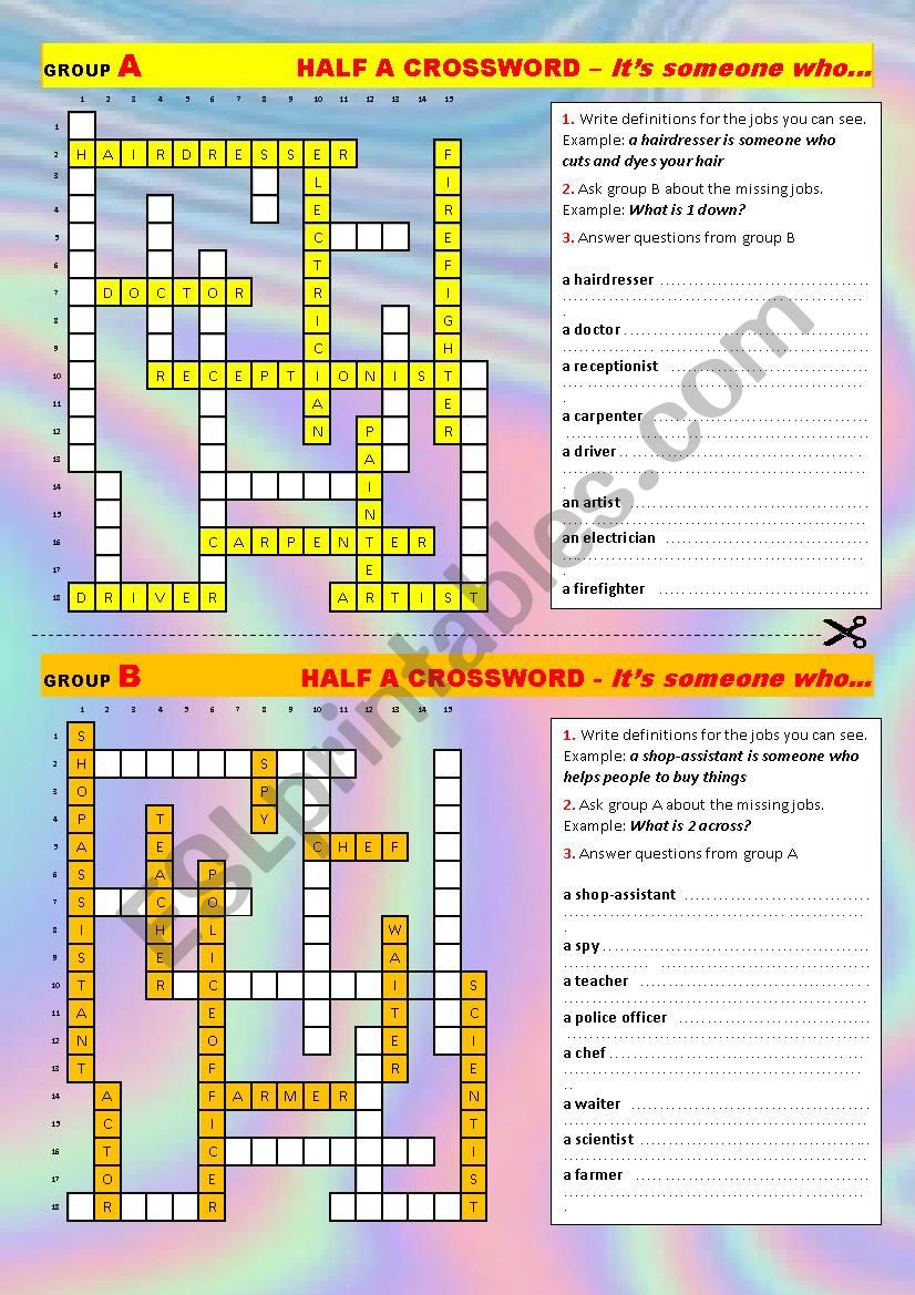 Half a crossword - "It´s someone who..." - ESL worksheet by Antonio Oliver