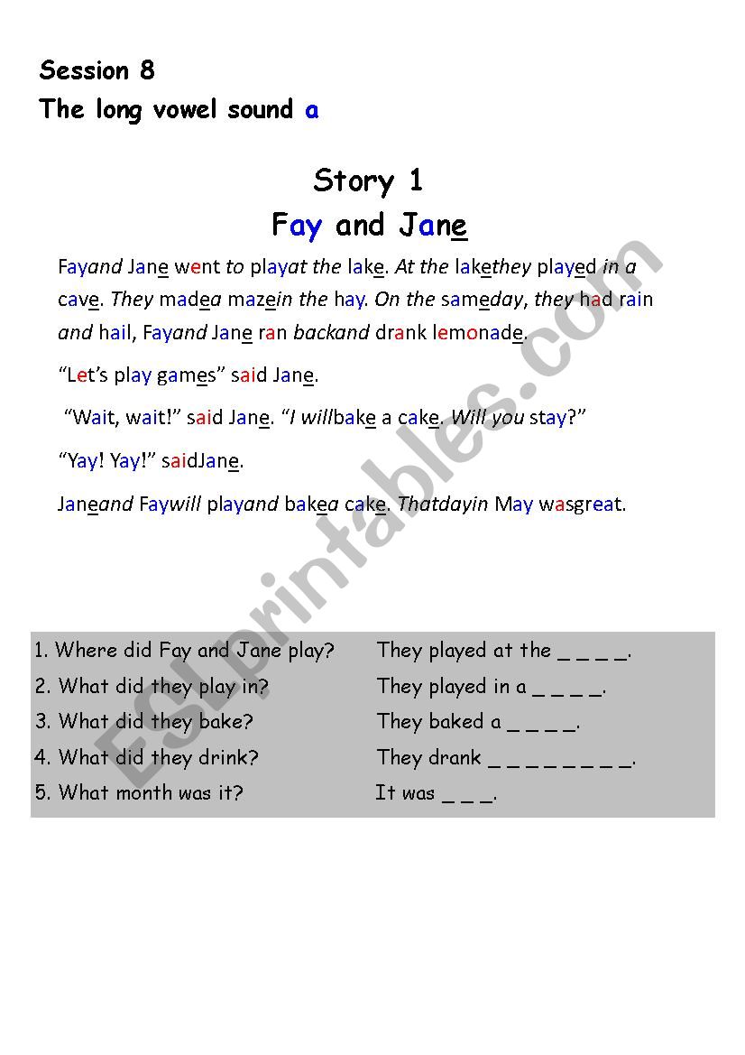 Long vowel sound ´a´ reading - ESL worksheet by Chris Brookes