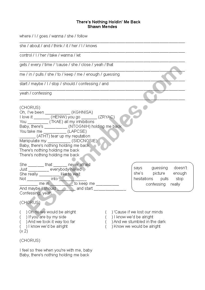 There´s nothing holding me back - ESL worksheet by aliekaniger