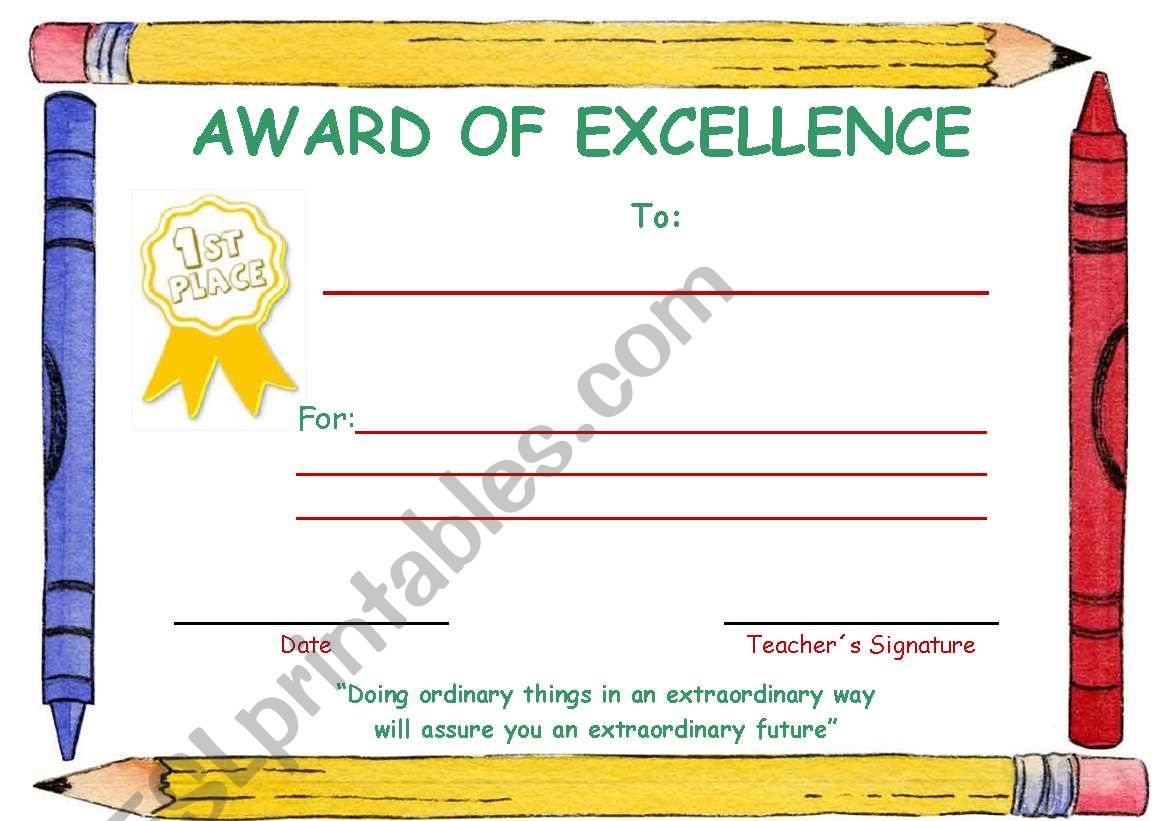Award of excellence (let´s motivate our students) - ESL worksheet by ...